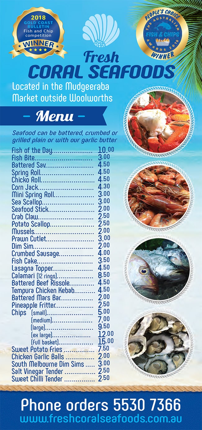 Fish and Chips Takeaway Menu - Fresh Coral Seafood